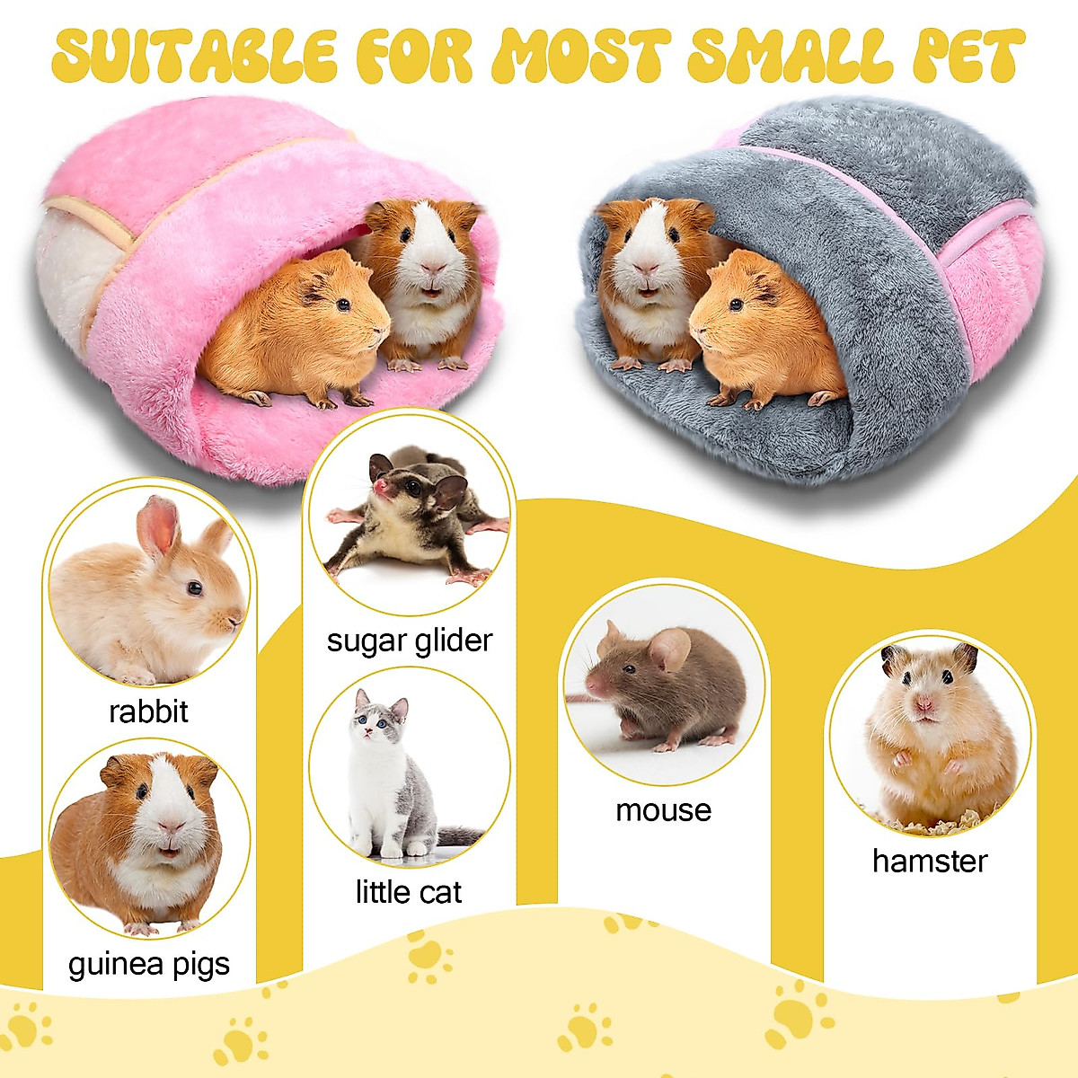 Wenqik 2 Pcs Guinea Pig Bed Cuddle Warm Hideout Small Animal Sack Cozy House Bedding Sleeping Cushion Portable Pet Carrier Cage Nest for Rabbit Hamster Rat (Gray, Pink,Plain)