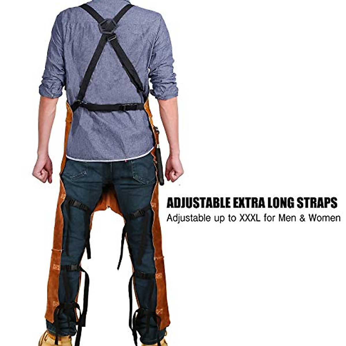 QeeLink Leather Welding Work Jacket with Split Leg Apron Flame-Resistant Heavy Duty Split Cowhide Leather Welder Jackets with Welding Apron for Men & Women, Large