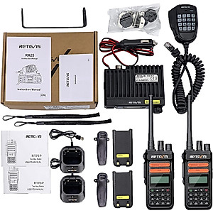 Retevis GMRS Radio Communication Solutions,RA25 Mobile Transceiver Radio(1 Pack) with GMRS Handheld Two Way Radio(2 Pack),Easy to Use Long Range Communication Kit