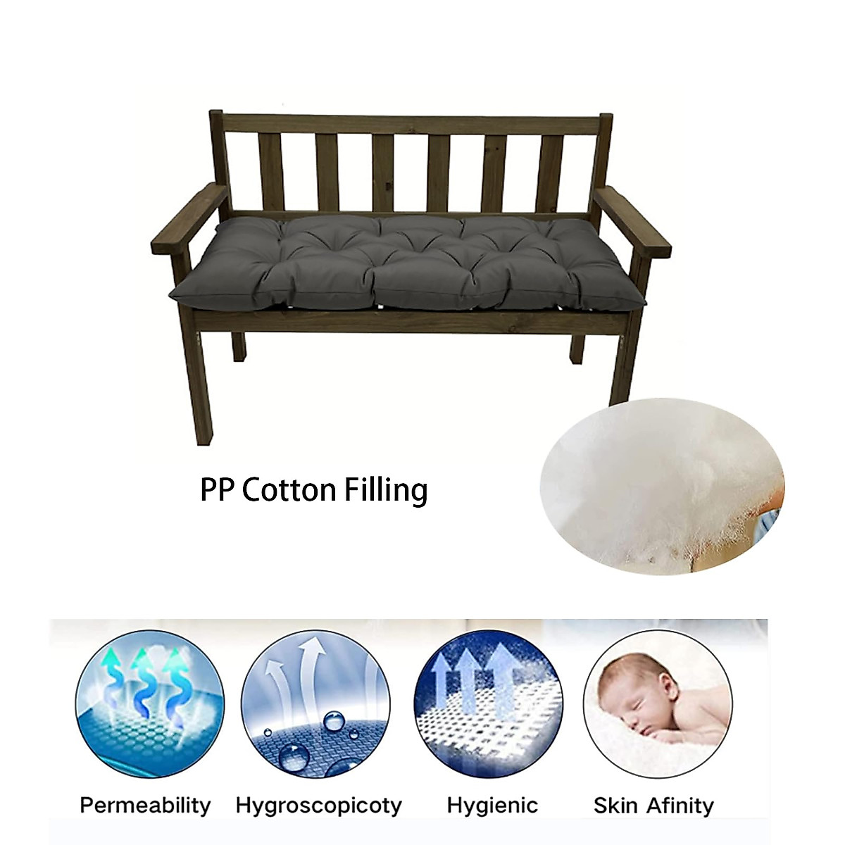 Eoieov Water-Proof Bench Cushions Outdoor, Non-Slip Tufted Graden Bench Cushion 47 * 20 inches for Shoe Storage, Swing,Water Resistent Pads Replacement for Outdoor Furniture, Black