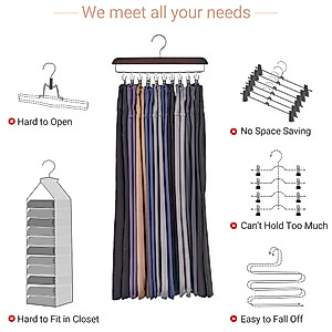 Mkono Legging Organizer for Closet, Set of 2 Yoga Pants Hangers with 20 Rubber Coated Clips 360° Swivel Hook Space Saving Rustic Wood Hanging Closet Organizers and Storage