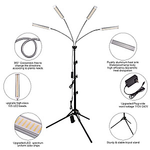 Grow Lights for Indoor Plants,Lxyoug Full Spectrum with 60" Extendable Tripod Stand,420 LEDs 200W Auto On/Off Timing Function Four-Heads Floor Plant Grow Light for Various Plants