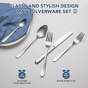 40 Piece Matte Silverware Set for 8, EIUBUIE Premium Stainless Steel Flatware Set, Matte Finish Cutlery Durable Solid, Modern Kitchen Tableware Eating Utensil Sets Includes Spoons Forks Knives