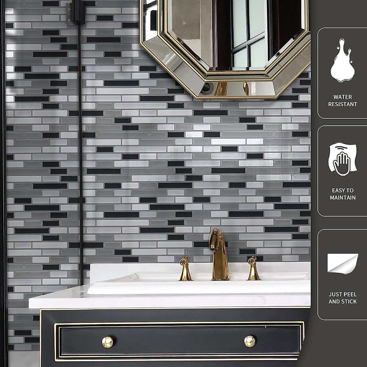 Art3d 12" x 12" Peel and Stick Tile Kitchen Backsplash Sticker Gray Brick (6 Tiles)