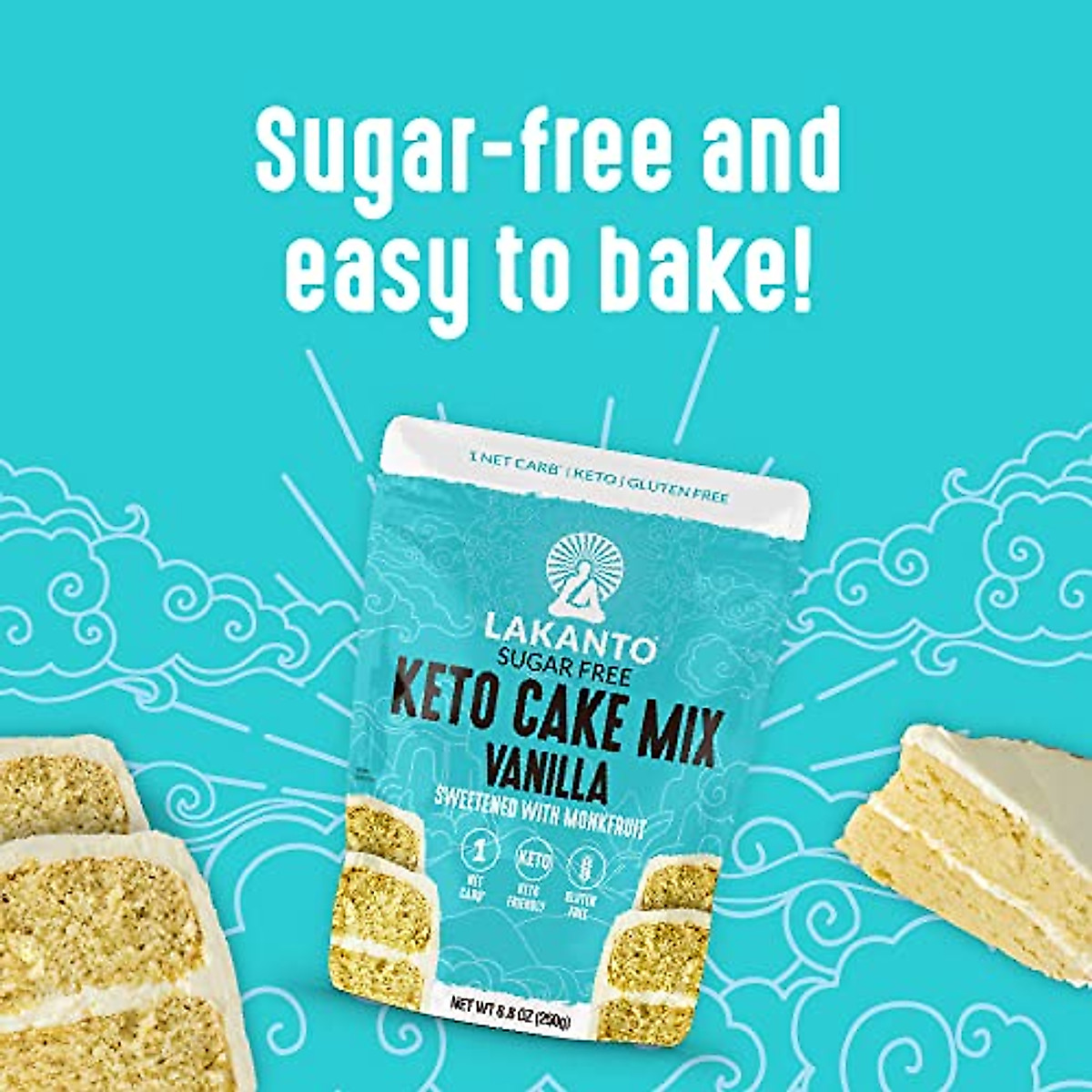 Lakanto Sugar Free Keto Cake Mix - Sweetened with Monk Fruit, Gluten Free, 1 Net Carb, Keto Diet Friendly, Delicious - Vanilla