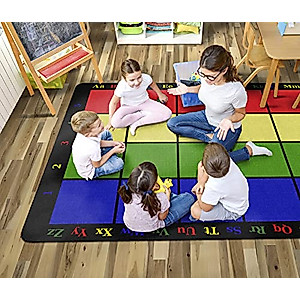 Flagship Carpets Learning Grid Colorful Numbers and Letters Kids Seating Area Rug for Classroom, Play Area Mat, Home Learning or Kids Room Carpet, 5'10" x 8'4", Seats 24