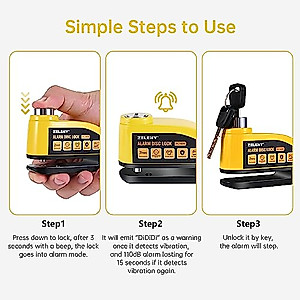 ZELENY Motorcycle Lock Anti Theft Motorcycle Disc Lock Motorcycle Alarm 110dB 7mm Pin, accessories with Reminder Cable and Carry Pouch, Waterproof, Heavy Duty Disc Brake Lock for Motorbike Bike Moped