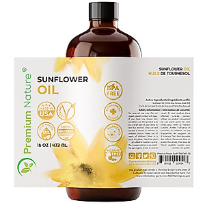 Sunflower Oil Cold Pressed Sunflower Seed Oil Unrefined Sun Flower Oil Face Hair Skin Sunflower Essential Oil Carrier Oil for Essential Oils Mixing Pure Unrefined Oil for Massage Oil 16oz