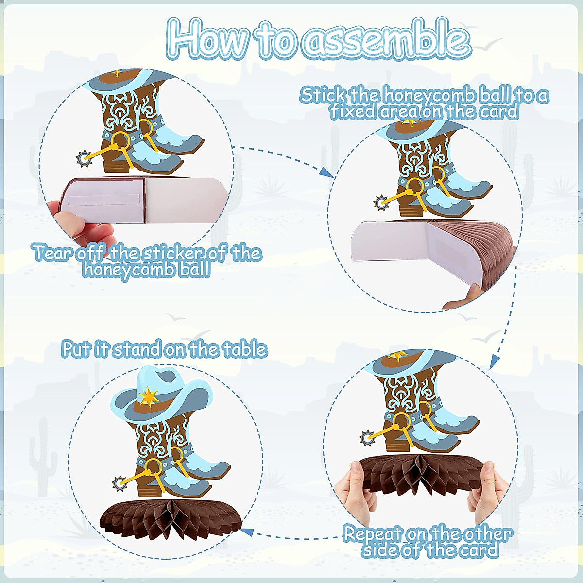 Tarklanda 12PCS Western Cowboy Honeycomb Centerpieces Wild West Party Decorations for Tables Western Theme Party Decor A Little Cowboy is On The Way Baby Shower Supplies