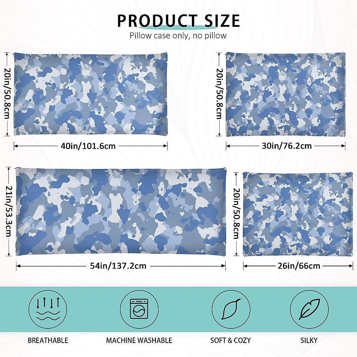 Blue Navy Camo Pillowcase for Hair and Skin Body Pillow Cover Long Body Pillow Pillowcase 20"X 54" Plush Pillow Case with Zipper for Men