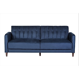 Container Furniture Direct Anastasia Mid Century Modern Velvet Tufted Convertible Sleeper Sofa, 81", Green