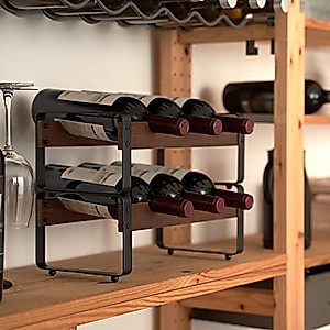 OUVINTE 2 Tier Stackable Wine Rack Rustic Freestanding Floor Wine Holder Table Wine Shelf Countertop Wine Stand Small Standing Bottle Storage Racks for Pantry, Bar, Cabinet