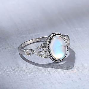 MILACOLATO Moonstone Rings for Women 925 Sterling Silver Jewelry | 18K White Gold Vintage Celtic Knot Rings | Bezel Solitaire Rings | 5/6/7/8/9/10/11, Sterling Silver, Cubic Zirconia