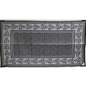 EEZ RV Products 9x18VG Heavy Duty Reversible/Durable Outdoor Patio/RVing Mats(9ft x18ft Vine Grey) Come with Large Storage Bag & 6 Sets of Stakes and Washer