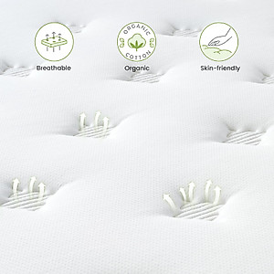 Dourxi 12 Inch Twin Mattress, Hybrid Mattress in a Box, Gel Memory Foam and Pocket Springs for Cooling Sleep and Pressure Relief, Organic Cotton Fabric Cover, Plush Feel, 39 * 75 * 12 Inch