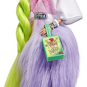 Barbie Extra Doll and Barbie Accessories with Neon Green Hair, Feather Boa and Pet Parrot