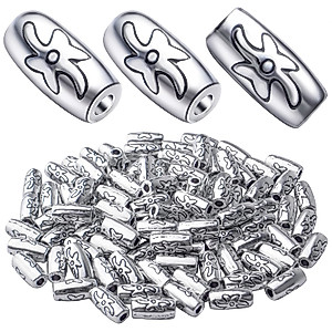 BronaGrand 100pcs Spacers Beads Tibetan Antique Silver Column Spacer Beads Alloy Tube Beads Loose Bead Spacers Charm Beads for DIY Jewelry Crafts Making Finding
