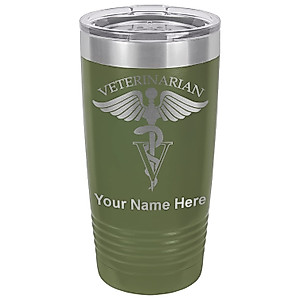 LaserGram 20oz Vacuum Insulated Tumbler Mug, Veterinarian, Personalized Engraving Included (Camo Green)