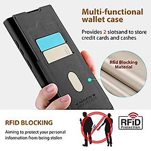 Nillkin for Samsung Galaxy S23 Ultra Wallet Case with Card Holder and Camera Cover, PU Leather Case with Magnetic Flip Cover, Card Slot, Slide Camera Protection (6.8 inch) - Black