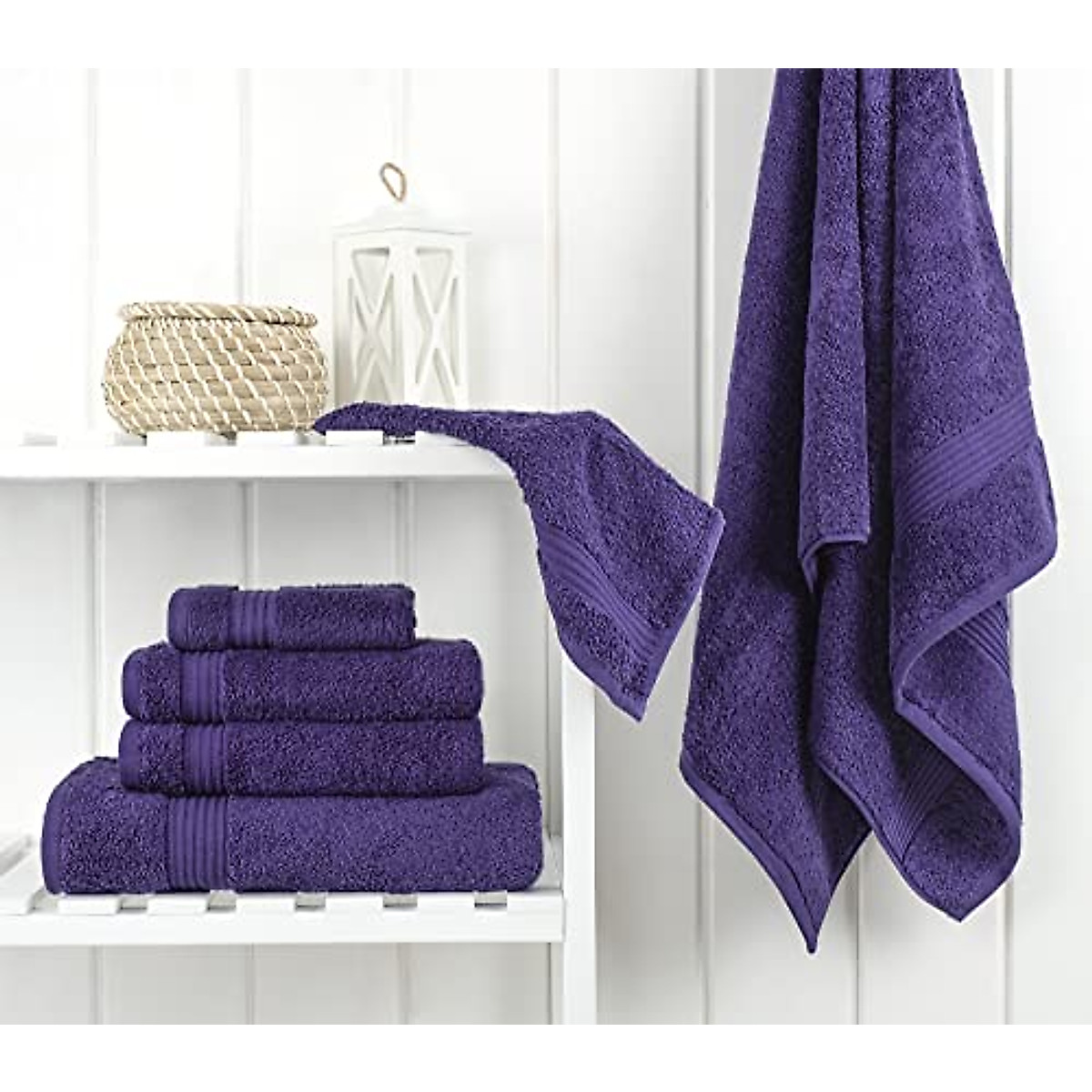 Cotton Paradise 6 Piece Towel Set, 100% Cotton Soft Absorbent Turkish Towels for Bathroom, 2 Bath Towels 2 Hand Towels 2 Washcloths, Purple Towel Set