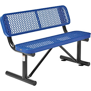 Global Industrial 48" L Outdoor Steel Bench with Backrest, Expanded Metal, Blue