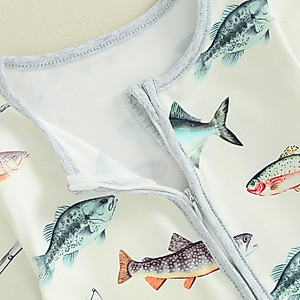 Lamuusaa Western Baby Girl Boy Clothes Long Sleeve Cow Print Romper Zipper Bodysuit Jumpsuit One Piece Fall Winter Outfit (Fish-White, 0-6 Months)