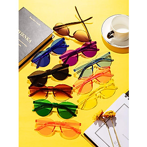 Gejoy 21 Pieces Round Rimless Sunglasses Transparent Candy Color Tinted Eyewear, Multicoloured, Medium