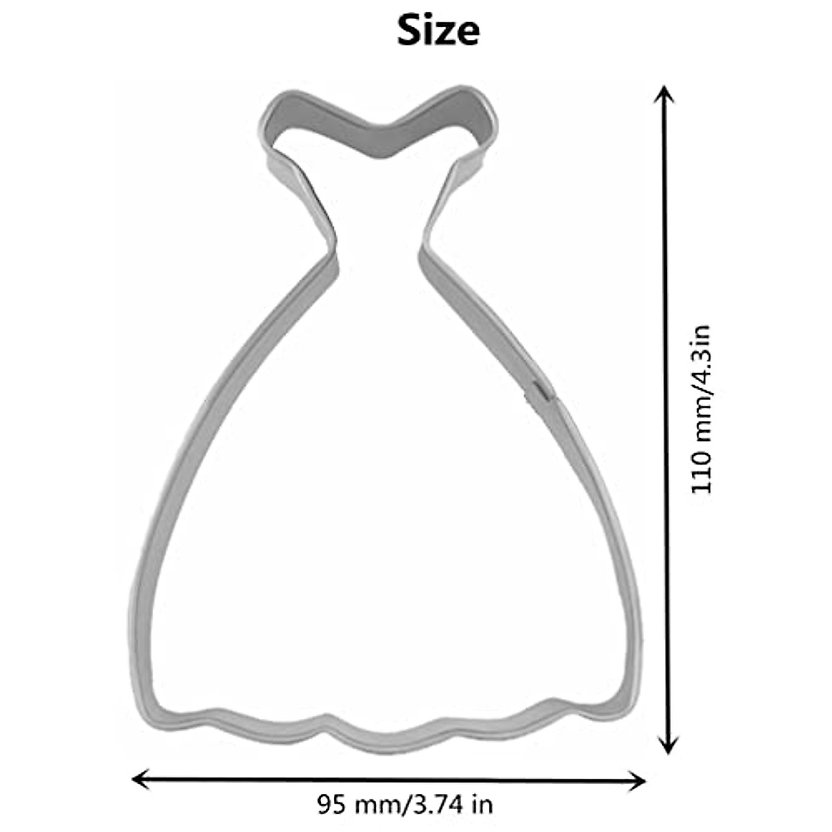 Large Size Dress Shaped Cookie Cutter, Stainless Steel Off-the-shoulder Wedding Dress Princess Dress Cookie Cutter, 4.3 Inches