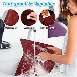 PARYEAH Faux Leather Placemats Set of 6, Two-Sided placemat with Coaster Heat Resistant Placemats for Dining Table Waterproof Wipeable Washable Table Mats (Red & Grey, Set of 6)