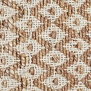 THE BEER VALLEY Jute Cotton Diamond Rug 2x3' Hand Woven Reversible Classic White Natural Rug,Kitchen Rugs, Farmhouse Rugs, Rugs for Living & Bedroom,Woven Rugs