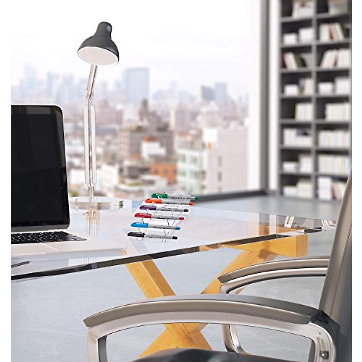 AdirOffice Horizontal 6 Slot Display Stand in Pack of 2 - Durable Acrylic Holder for Pen Makeup Brush - Organizer for Home Office & Store Use (Clear)