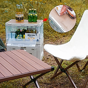 Funcode folding storage box with Wooden cover,for camping,car storage, home sorting. (khaki-2pack)