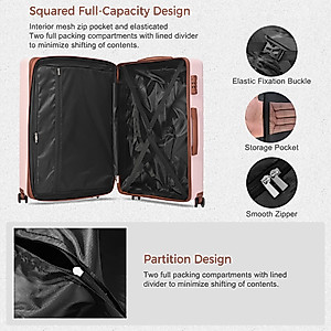 Merax 3 Pcs Expandable ABS Hardshell Luggage Sets with Spinner Wheel Suitcase TSA Lock Suit Case, Pink, (20/24/28)