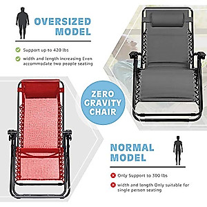 Devoko Zero Gravity Chair Outdoor Folding Lounge Chair Oversized Weight 420 Lbs Capacity Patio Recliner Chair for Poolside, Yard and Camping (Grey)
