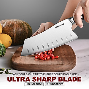 SANDEWILY Meat Cleaver Chef Knife,7-in Ultra Sharp Kitchen Knife,Slicer Knife Cooking Knife Vegetable Knife,German HC Stainless Steel,Full Tang Wood Handle,Gift Box for Home Outdoor BBQ Camping