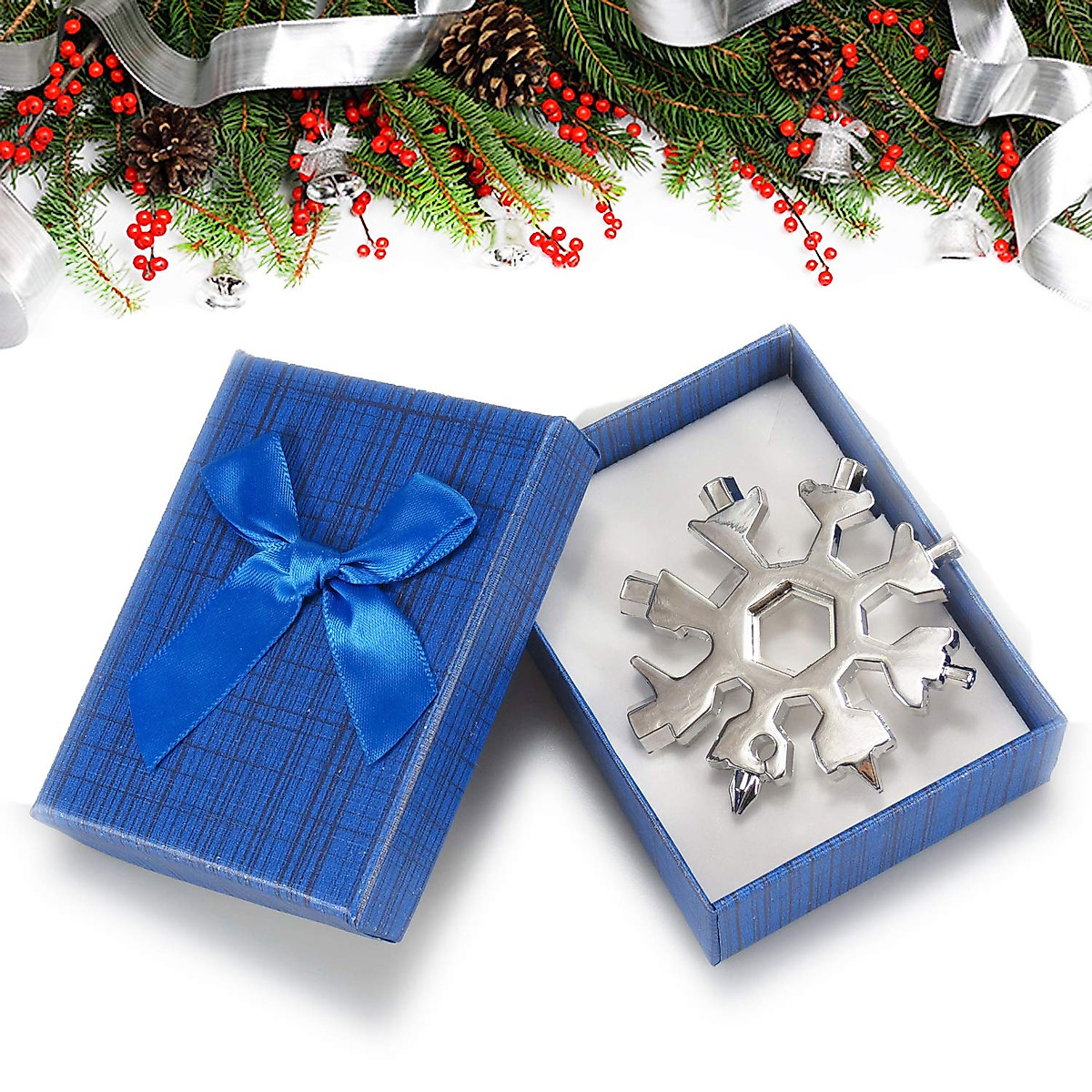 Yiflin 18-in-1 Snowflake Multitool, Stainless Steel Snowflake Tool Snowflake Bottle Opener/Flat Phillips Screwdriver Kit/Wrench, Durable and Portable to Take, Great Christmas Gift with Gift Box