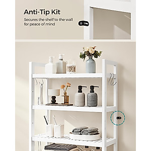 SONGMICS Over The Toilet Storage, 4-Tier Over Toilet Bathroom Organizer with Adjustable Shelf, Fit Most Toilets, Space-Saving, Easy Assembly, Cloud White UBTS041W01