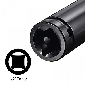 uxcell 1/2" Drive by 24mm Deep Impact Socket, Heat-Treated CR-V Steel 6" Length, 6-Point Metric Sizes 2 Pcs