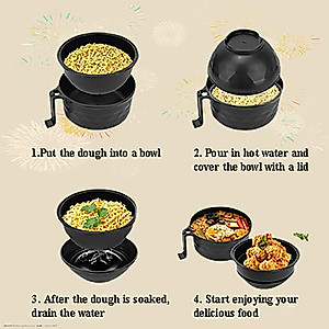 Microwave Ramen Bowl Cooker Set - Wheat Straw Instant Noodles Bowl with Handles, Ramen Noodle Cooker with Spoon Chopsticks Fork, College Dorm Room Apartment Essentials (Black)