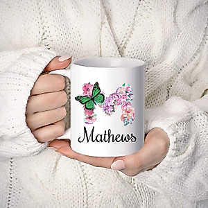 Personalized Name Floral Alphabet Mug, Custom Mug with Name and Initial, Name Mug Gift for Mom Sister Girls, Custom Name Mugs Gifts for Women & Men 980672