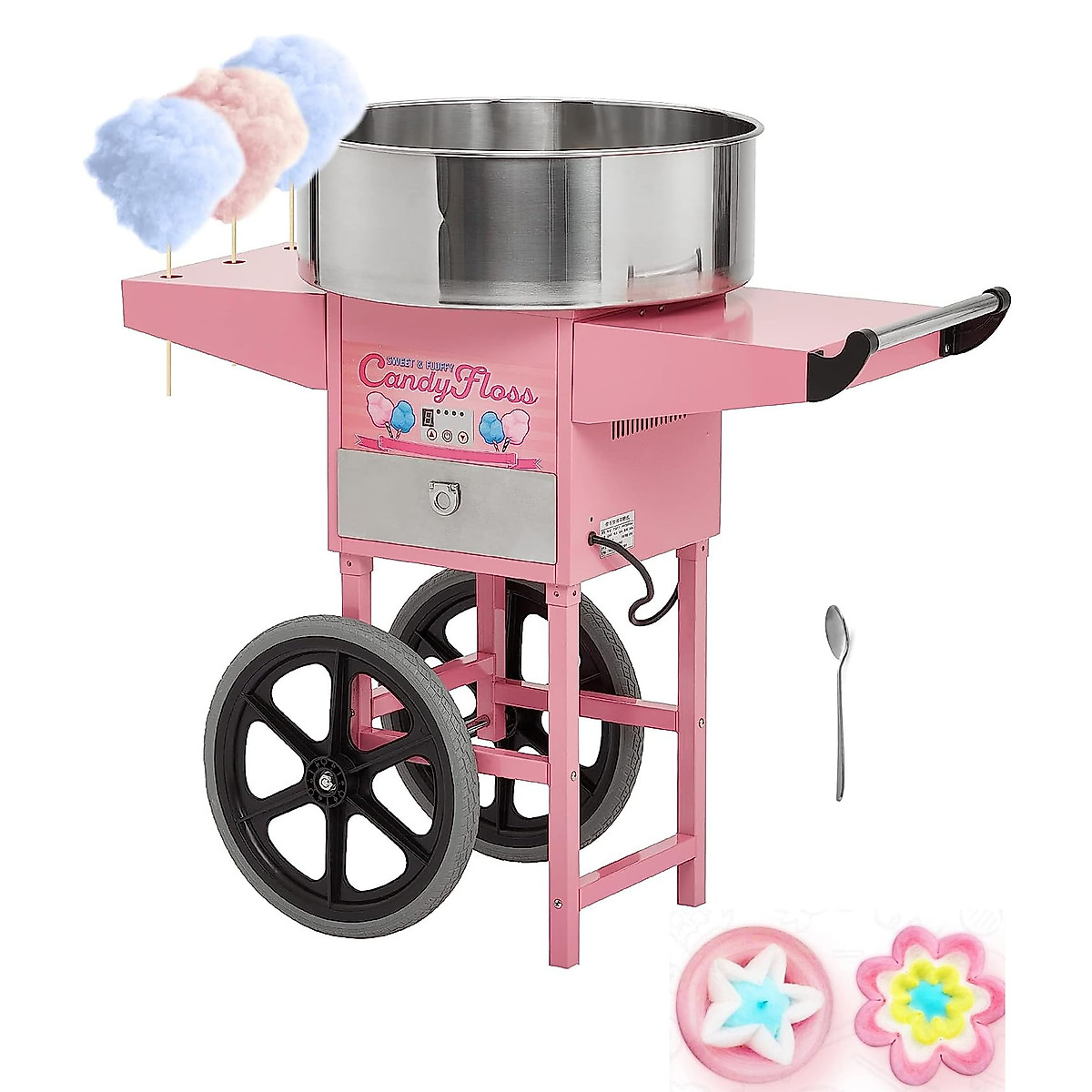 Garvee Extra Large Cotton Candy Cart -Commercial Cotton Candy Machine,Electric Cotton Candy Floss Maker with Drawer,20 inch Stainless Steel Bowl Perfect for Commercial Use Home Party Carnival,21x21x18
