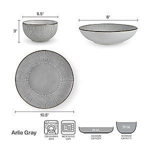 Pfaltzgraff Arlie Gray 12 Piece Dinnerware Set, Service for 4, Gray