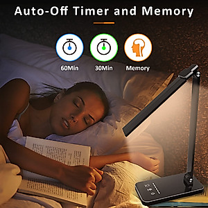 Smaeti LED Home Office Dimmable Desk Light with USB Charging Port, 5 Color Modes with 6 Brightness Levels,Auto Timer, Eye-Caring Desk Lamp for Dorm Study Reading