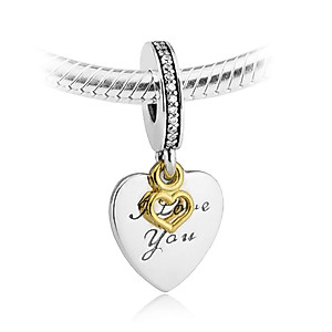 MiniJewelry I Love You Forever Heart Dangle Charm fits Pandora Moments Bracelets Sterling Silver Women Valentine Birthday Christmas