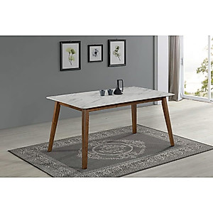 Coaster Home Furnishings Everett Faux Top White Dining Table, Marble and Natural Walnut (192761)