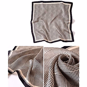 ANDANTINO 100% Real Mulberry Silk Scarf -21'' x 21''- Lightweight Neckerchief –Women Men Small Square Digital Printed Scarves (Earth Tone-Check)