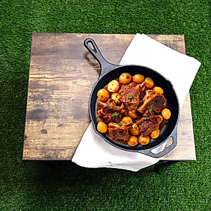 Lot45 Cast Iron Skillet with Silicone Handle Cover - 10in Cooking Round Cookware Frying Pan for Camping with Pot Holder