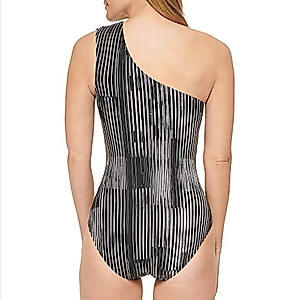 Calvin Klein Women's Standard Shoulder Strap Starburst Pleating Removable Soft Cups One Piece, Black Multi Dry Brush