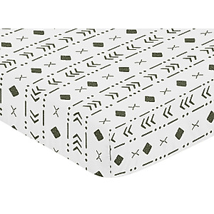 Sweet Jojo Designs White and Hunter Green Boho Tribal Mudcloth Boy or Girl Fitted Crib Sheet Baby or Toddler Bed Nursery - Woodland Bohemian Southwest Geometric Arrow Gender Neutral Aztec Mud Cloth