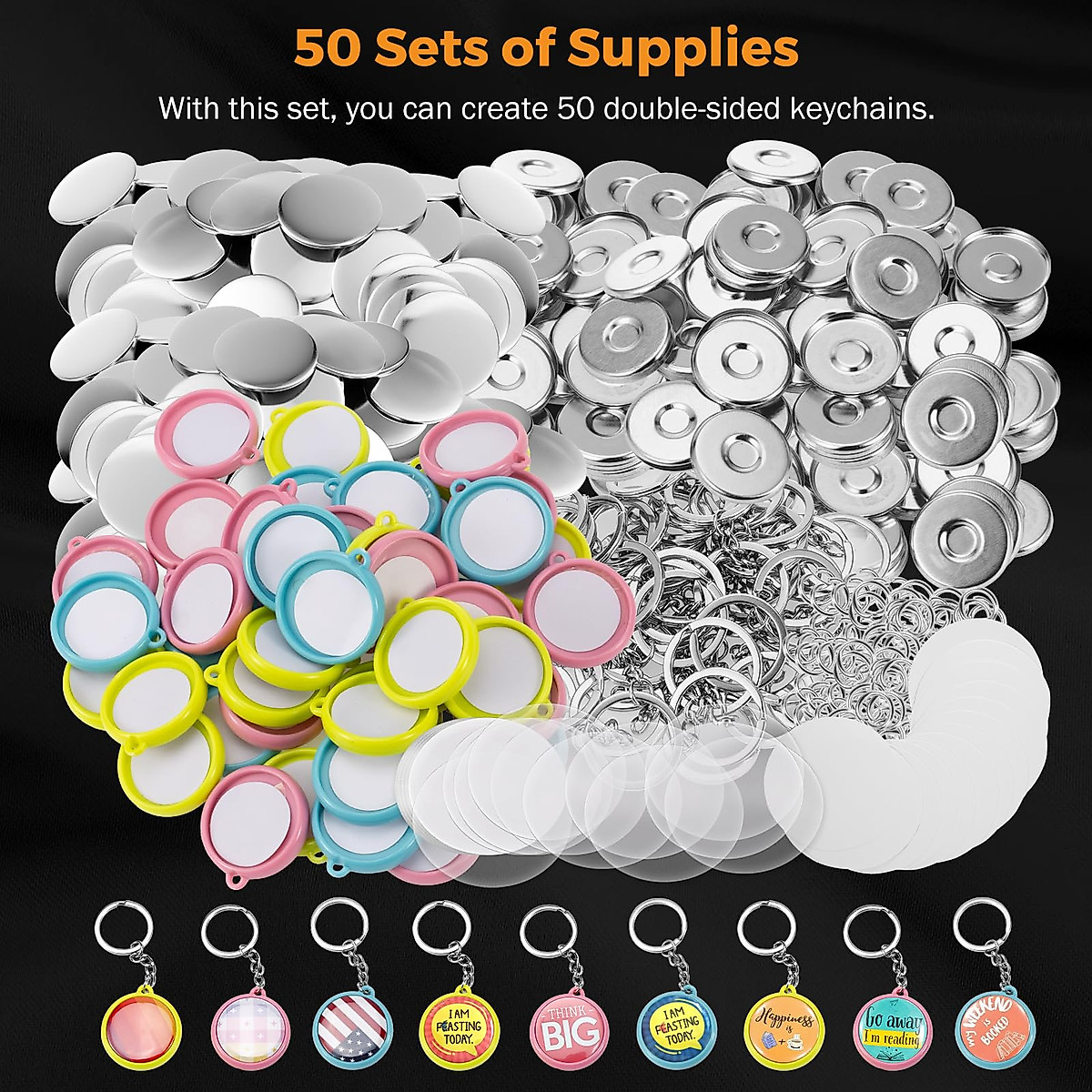 BEAMNOVA 50 Sets of Metal Button Supplies for 32mm 1.26 in (1-1/4 inch) Button Maker Double-Sided Keychain Parts for Button Making Machine Round Badge Crafts Press Maker Supplies